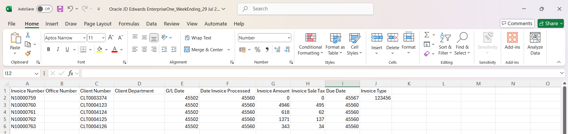 Export Invoices Summary Report for Oracle JD Edwards EnterpriseOne