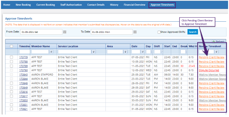 Professional Portal: Approve Timesheets